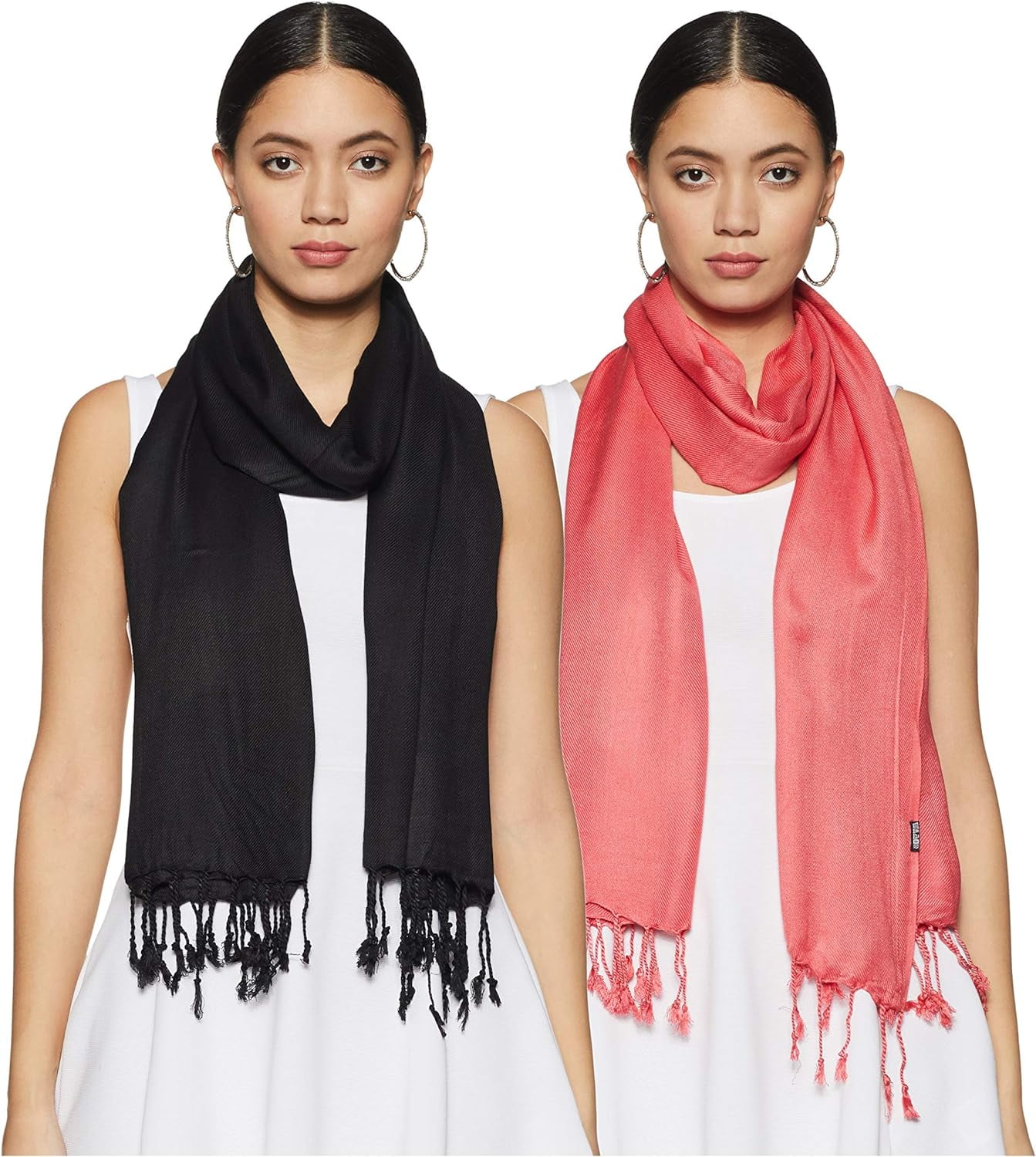 Stylore 2PCS Women Scarf Shawl Any Season Wrap Viscose Black Coral ...