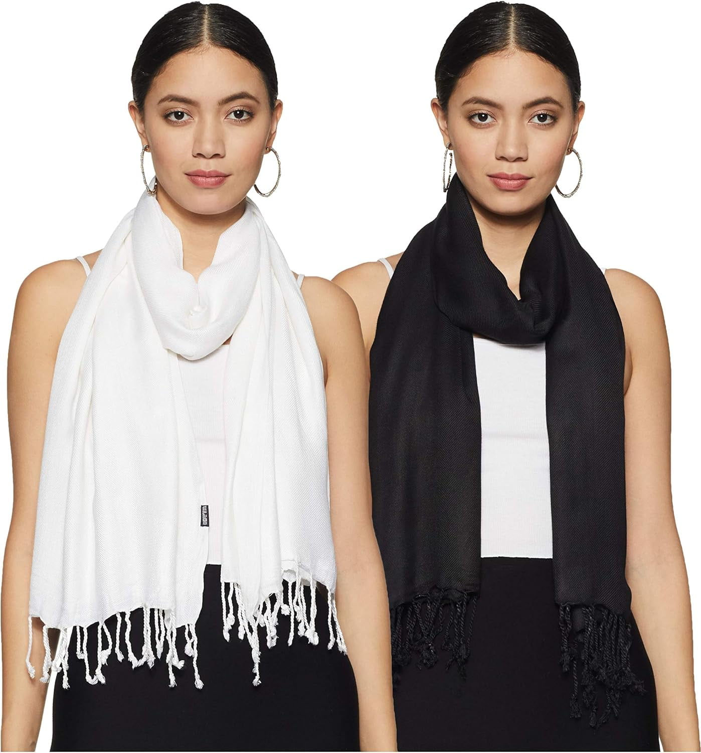 Stylore 2PCS Women Scarf Shawl Any Season Wrap Viscose Black Cream ...