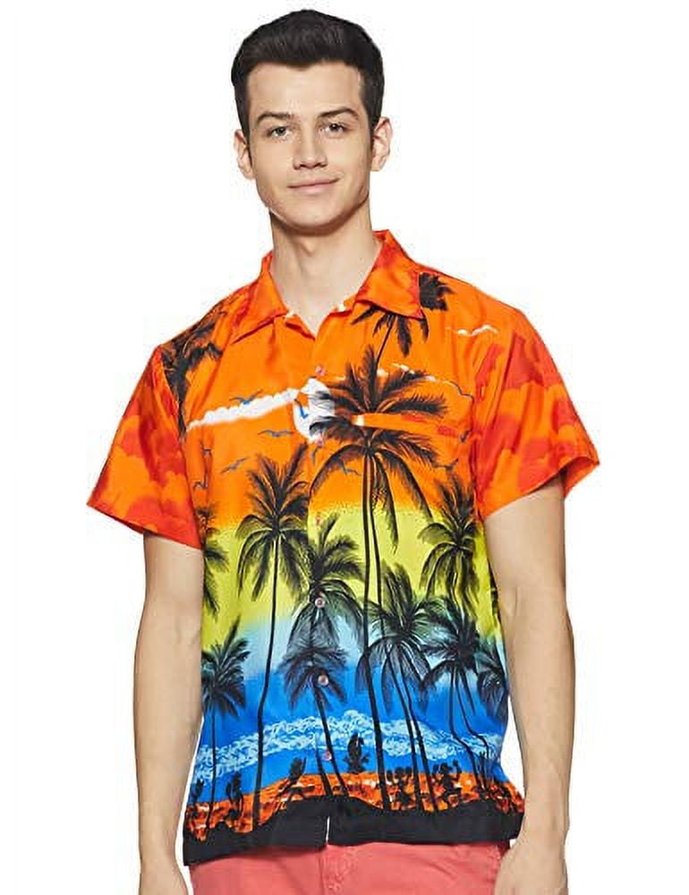 Stylore Hawaiian Shirts for Men Short -Sleeve Summer Luau Palm Orange ...