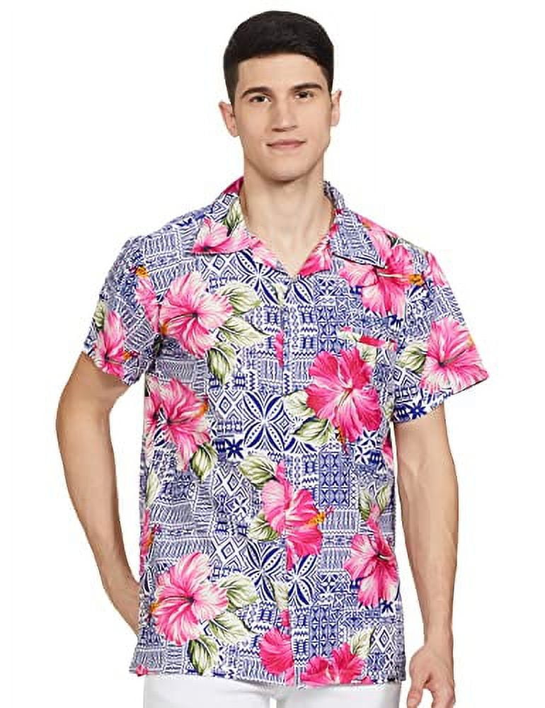 Stylore Mens Hawaiian Shirt Short-Sleeve Luau Mauri Hibiscus Blue ...