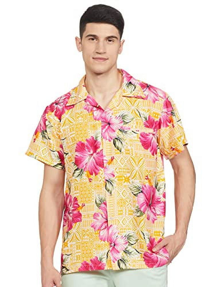 Stylore Mens Hawaiian Shirt Short-Sleeve Luau Mauri Hibiscus Yellow ...