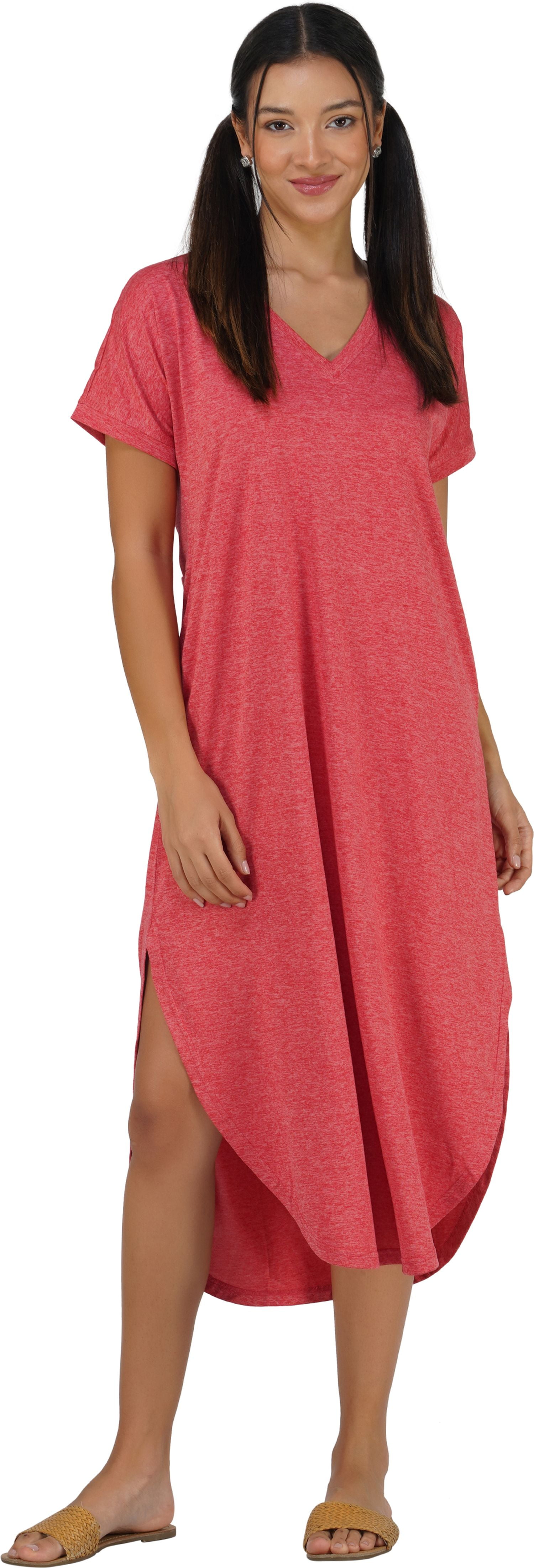 Stylore Women's Nightshirt Short Sleeve Nightgown V-Neck Sleepwear Red ...