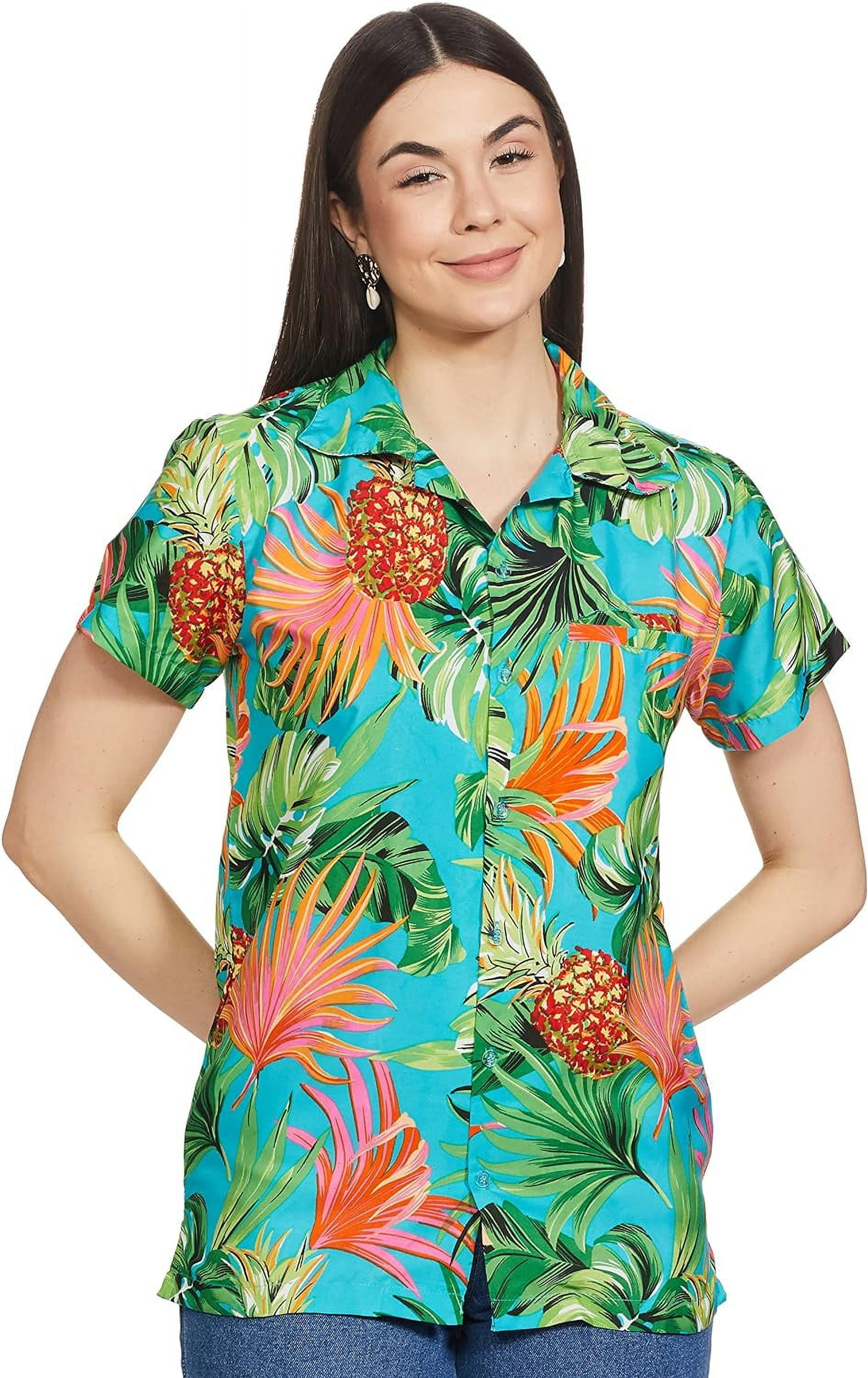Stylore Womens Hawaiian Shirt Short Sleeve Blouse Tropical Turquoise M ...