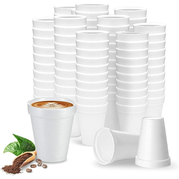 Styrofoam Cups 8 Oz, 100 Count Disposable Foam Cups for Coffee, Tea ...
