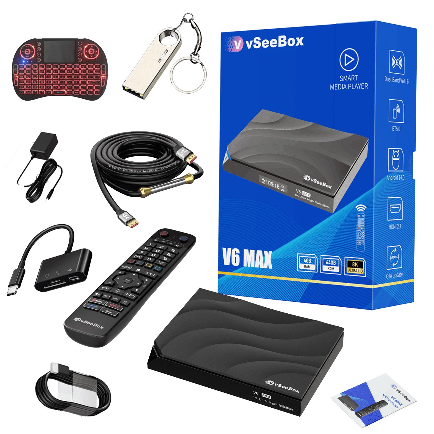 Styzngo 2026 Vseebox V6 Max, Android 14 TV Box, 8K HDRi 4GB RAM 64GB ...