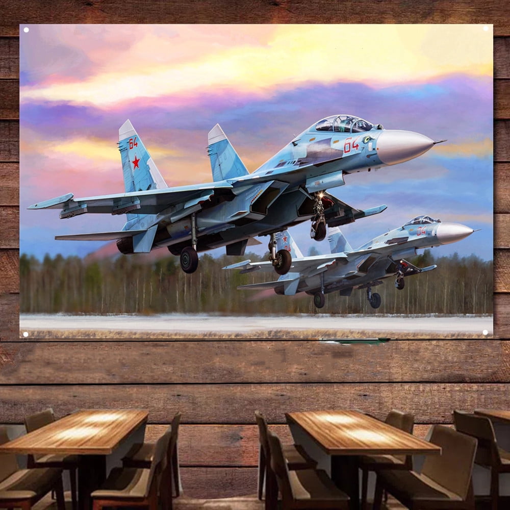 Su-27UB Flanker-C Fighter Jet Poster Wall Hanging Flag Aviation Canvas ...