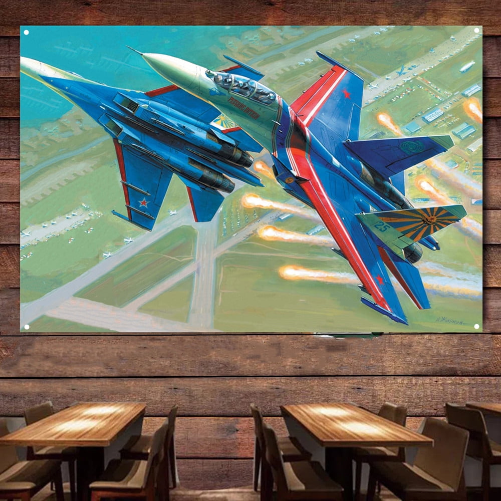 Su-27UB 'Russian Vityazi' Fighter Jet Banner Wall Art - 38" x 57 ...