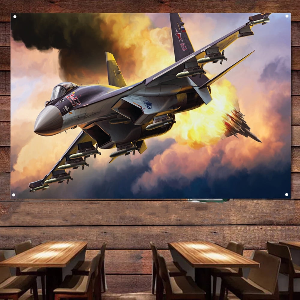 Su-35 Fighter Jet Banner Wall Art - 38" x 57" Aviation Military Artwork ...