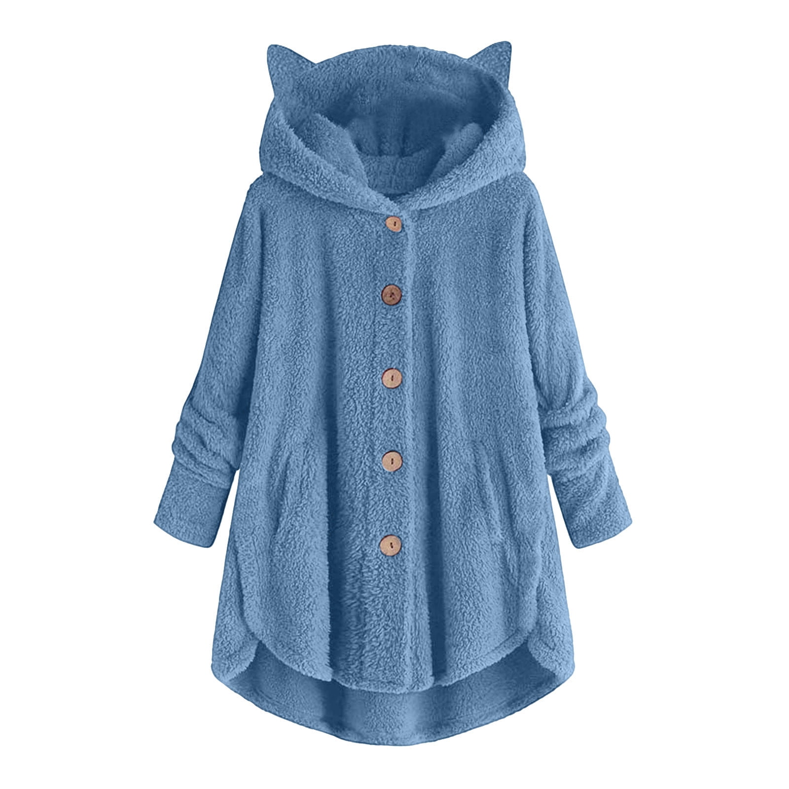 SuDongPo Women's Warm Jackets Solid Color Long Sleeve Hooded Neck Fuzzy ...
