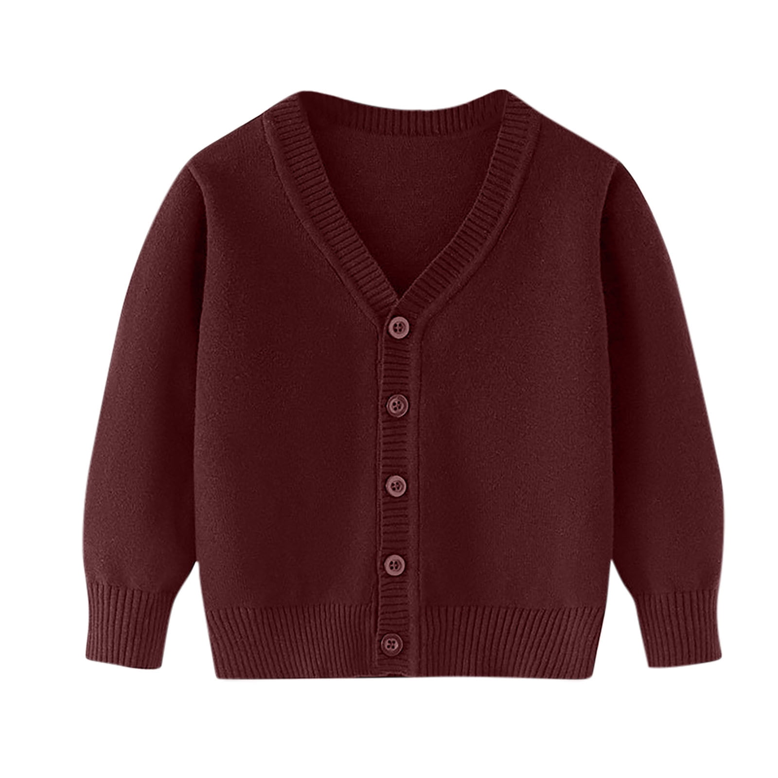SuTry Children's Cardigan Solid Color Long Sleeved Fleece Knitted V ...