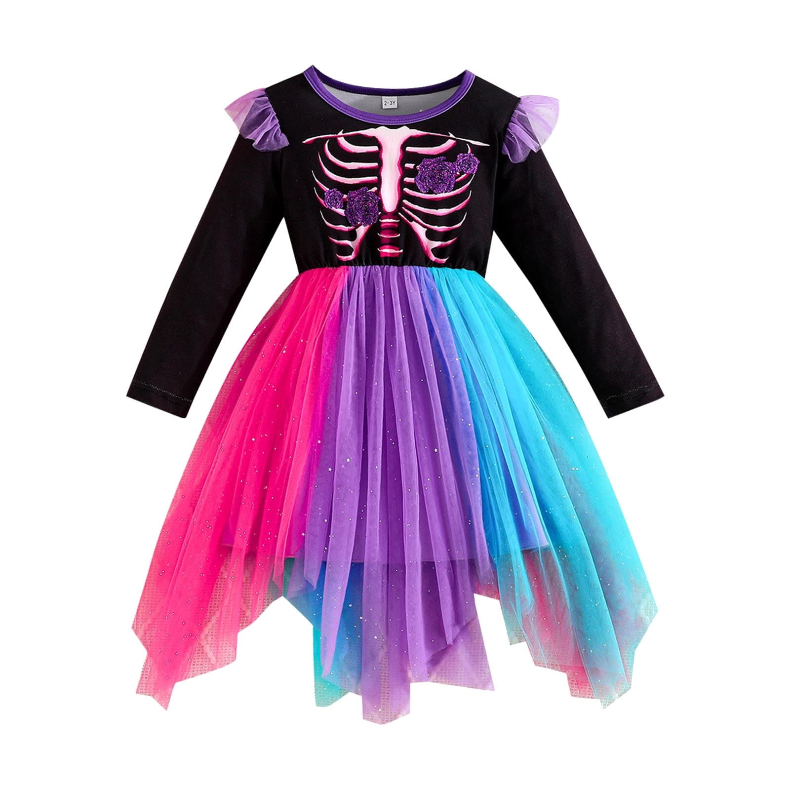SuTry Girls' Halloween Dress Color-Block Flying Sleeves Round Neck ...