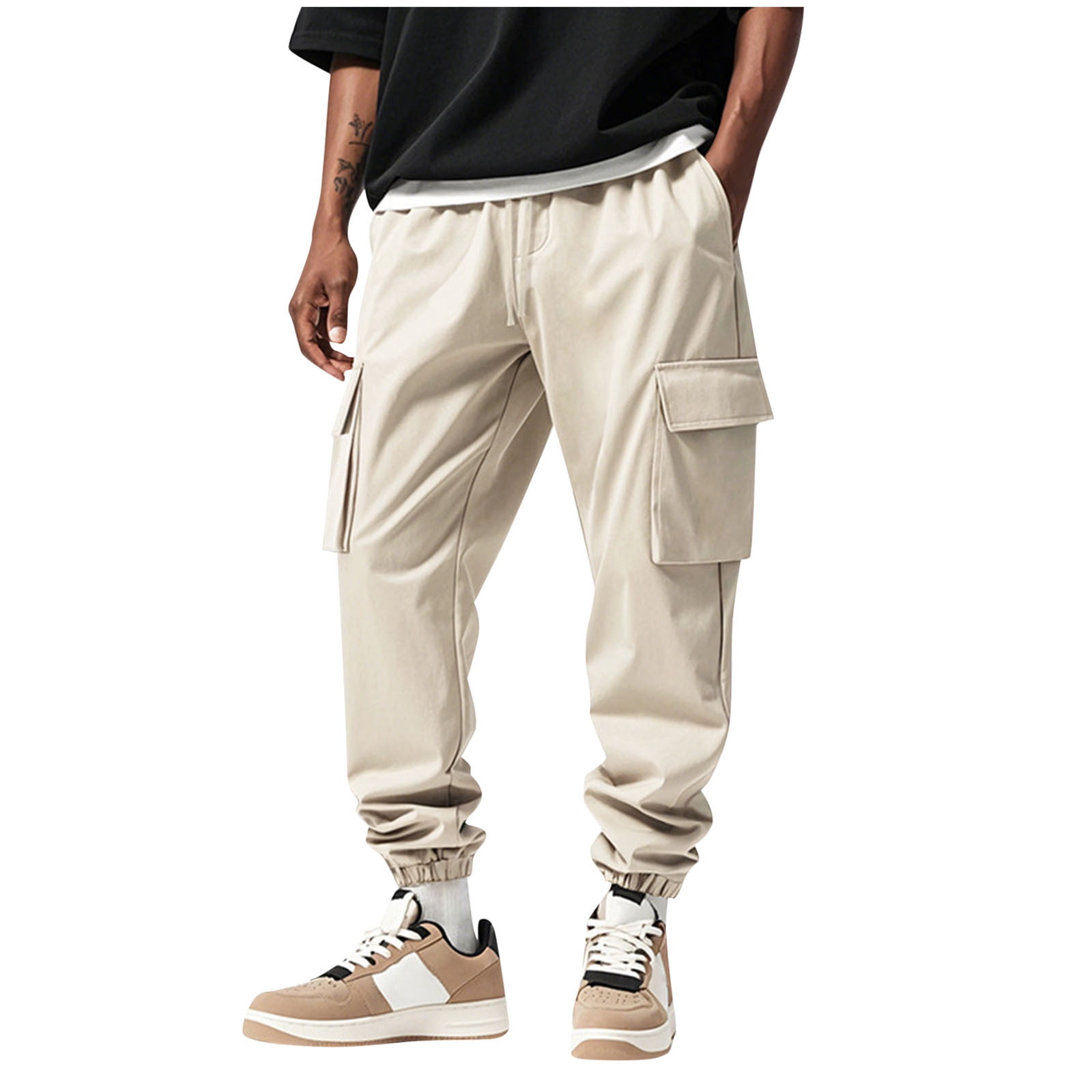 SuTry Men's Breathable Cargo Pants Exercise with Draw Rope Waist Multiple Pockets Jogger ...