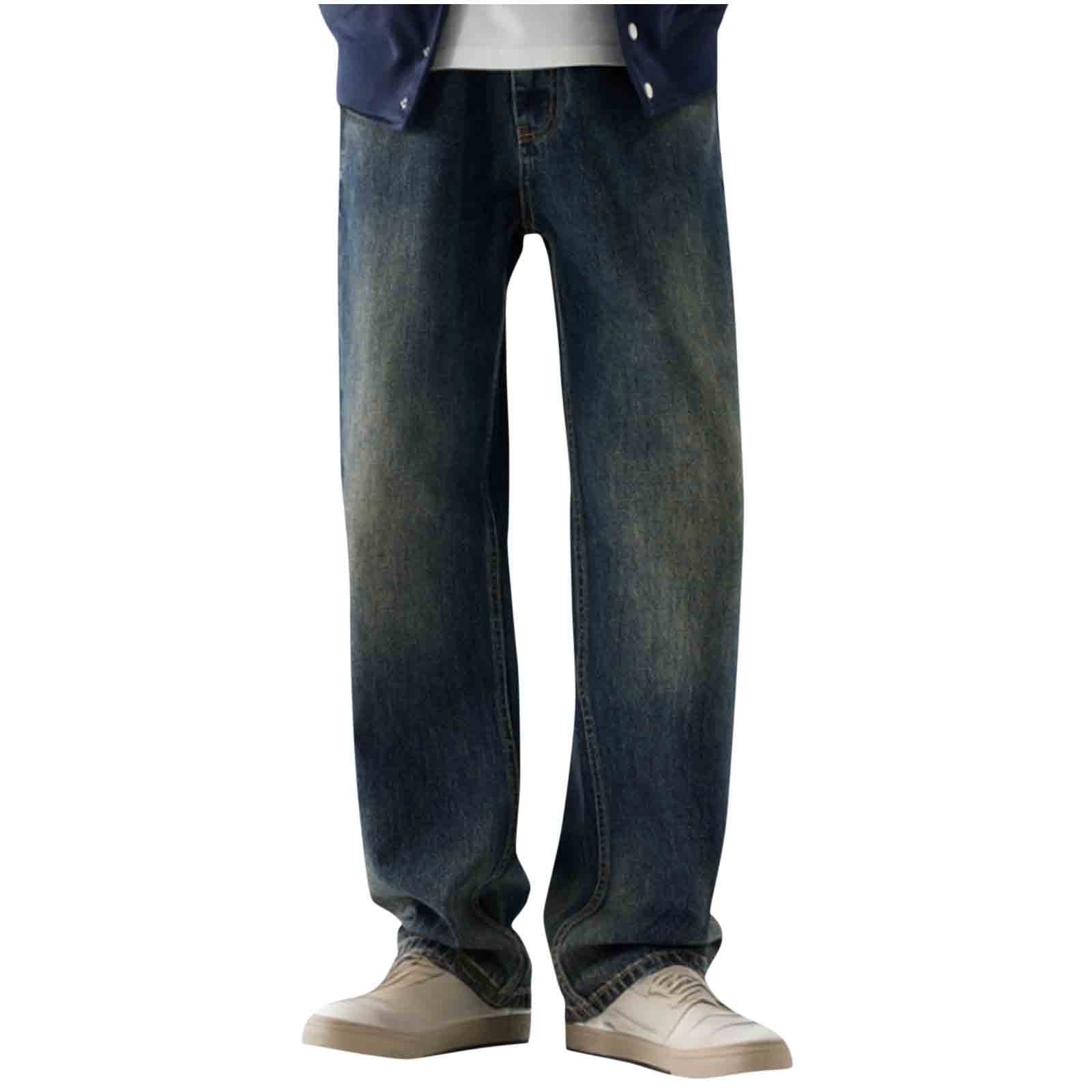 SuTry Men's Solid Color Jeans Fall Comfy Fabric Mid Waist Straight ...