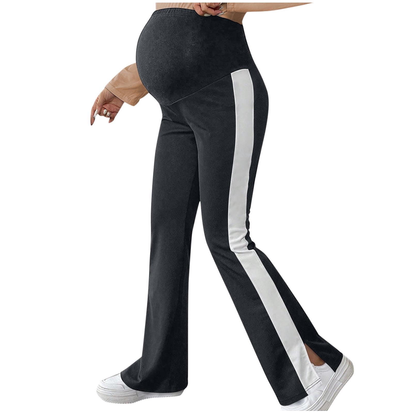 SuTry Pregnant Women's Black Color-Block High Waist Belly Support Slim ...