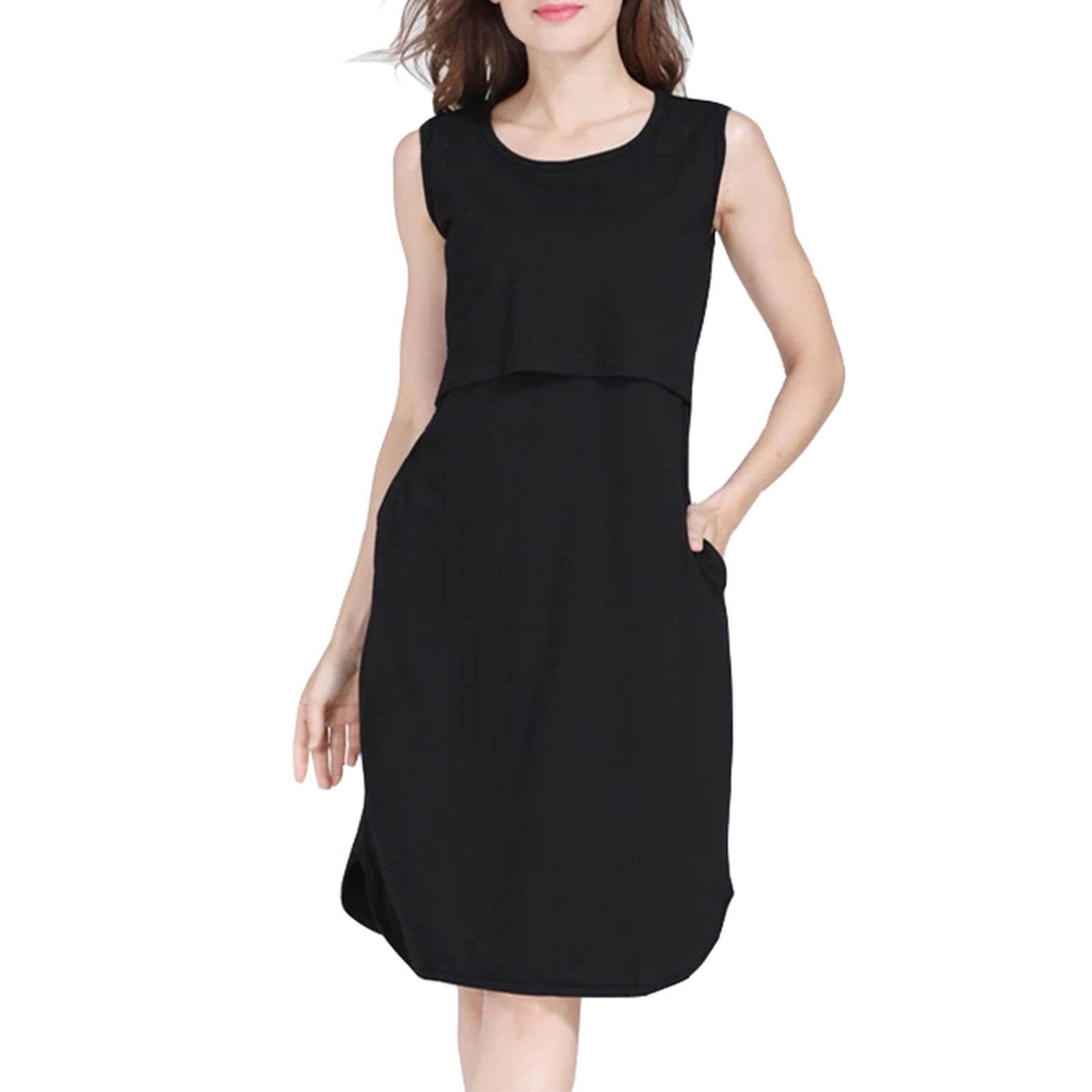 SuTry Pregnant Women's Solid Color Sleeveless Round Neck Postpartum ...