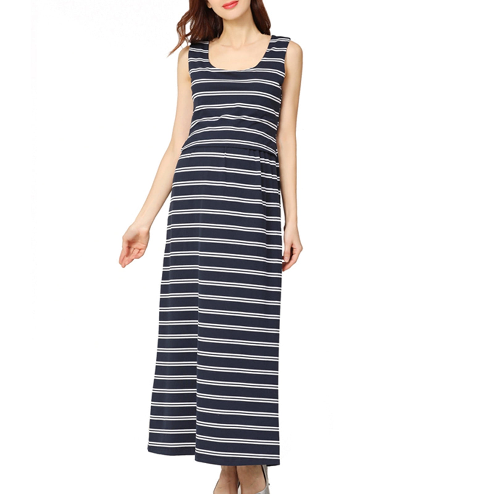 SuTry Pregnant Women's Summer Slim-Fitting Sexy Square-Neck Striped ...