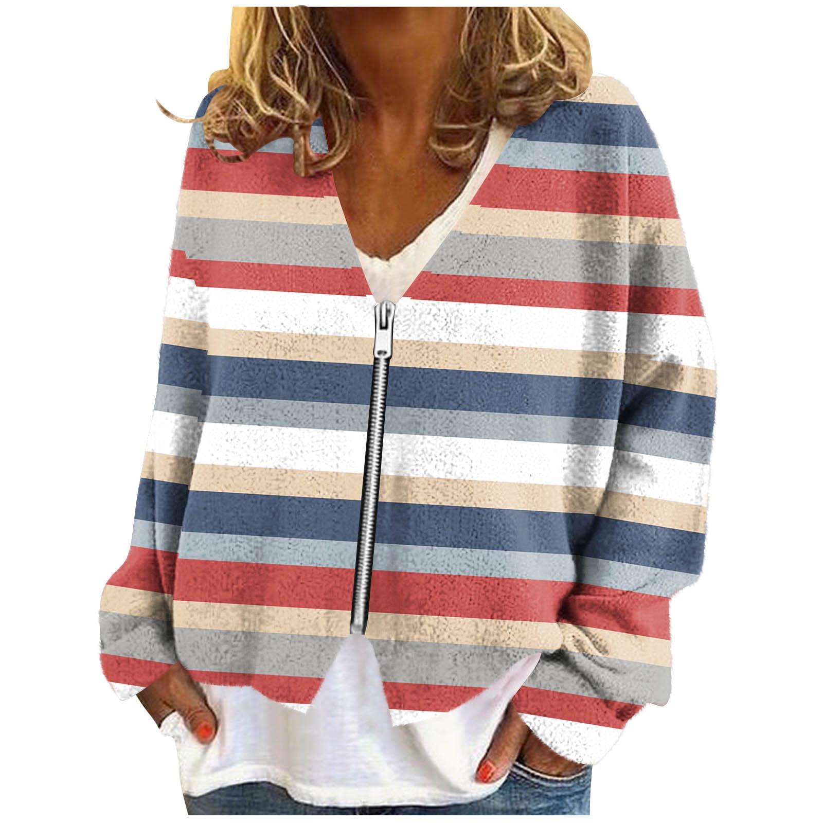 SuTry Women's Fashion Print Plush Cardigan Fall Winter Thermal V-Neck ...