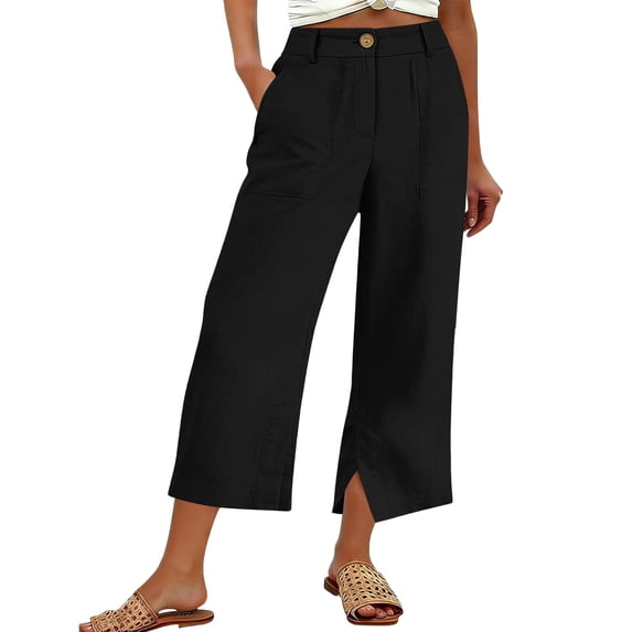 SuTry Womens Cropped Capri Pants Button Fly High Waist Big Front Patch ...