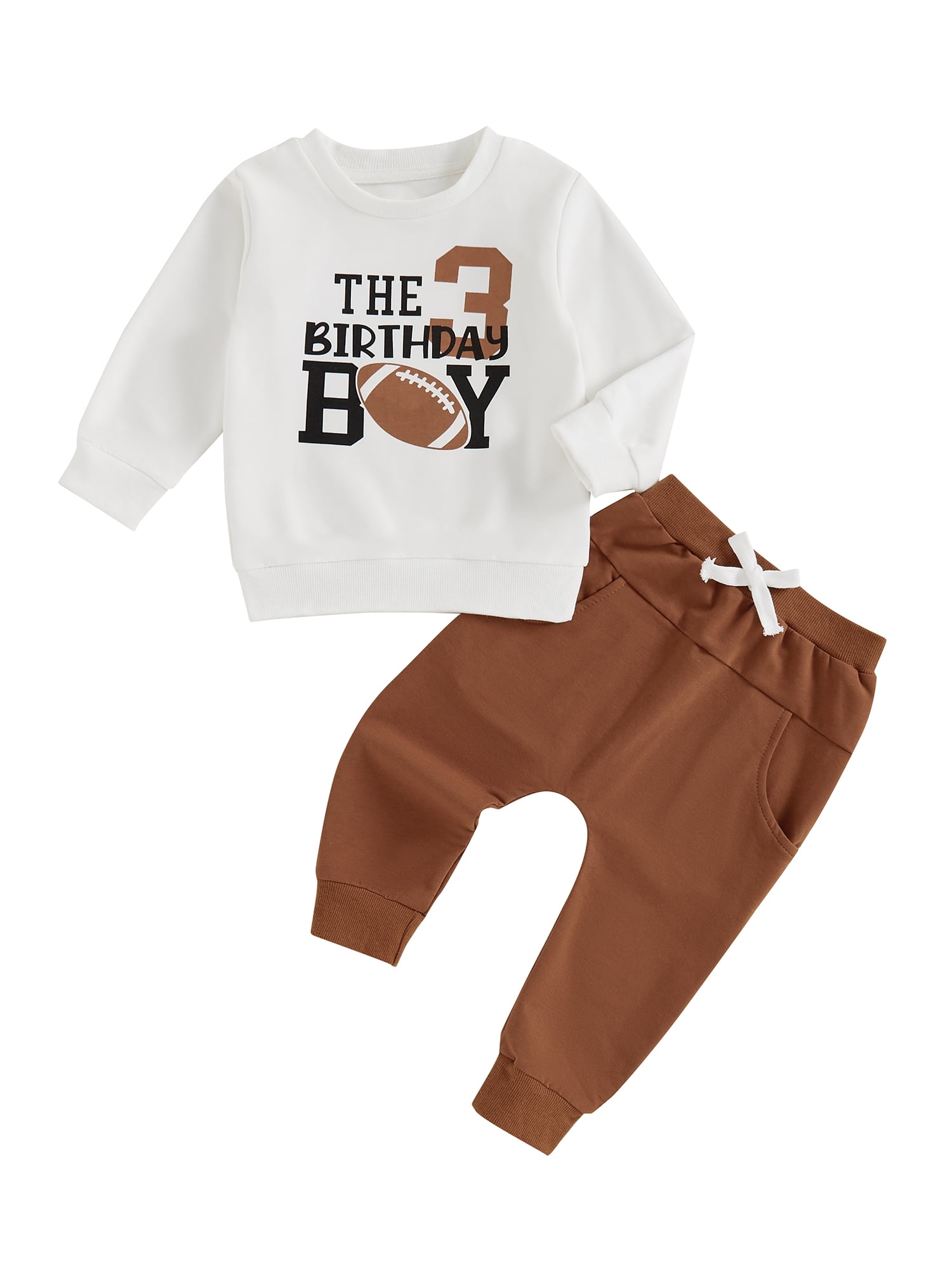 Suagox Baby Boy 2Pcs Birthday Outfits Long Sleeve Football Letter Print Sweatshirt + Pants Set ...