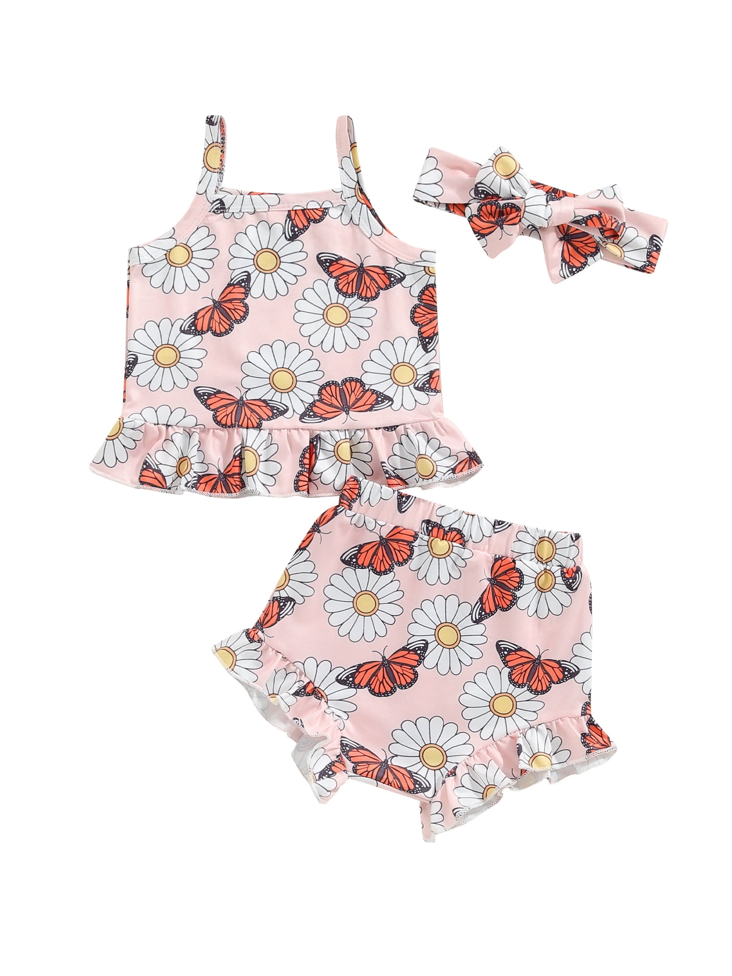 Suagox Baby Girl Summer Outfits Floral Butterfly Print Rectangle Neck ...