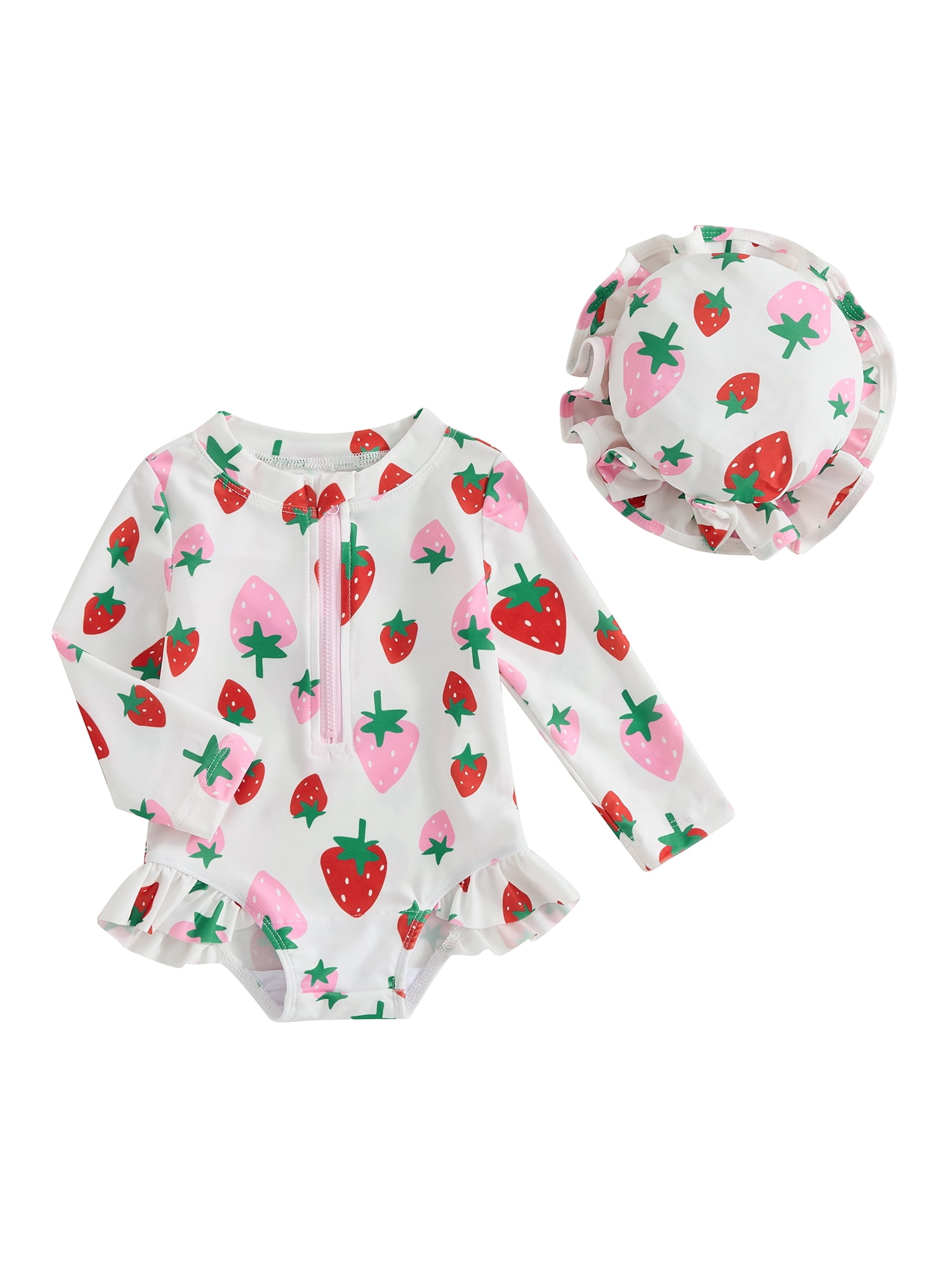 Suagox Baby Girls Swimsuit, Strawberry Print Long Sleeve Bikini with ...
