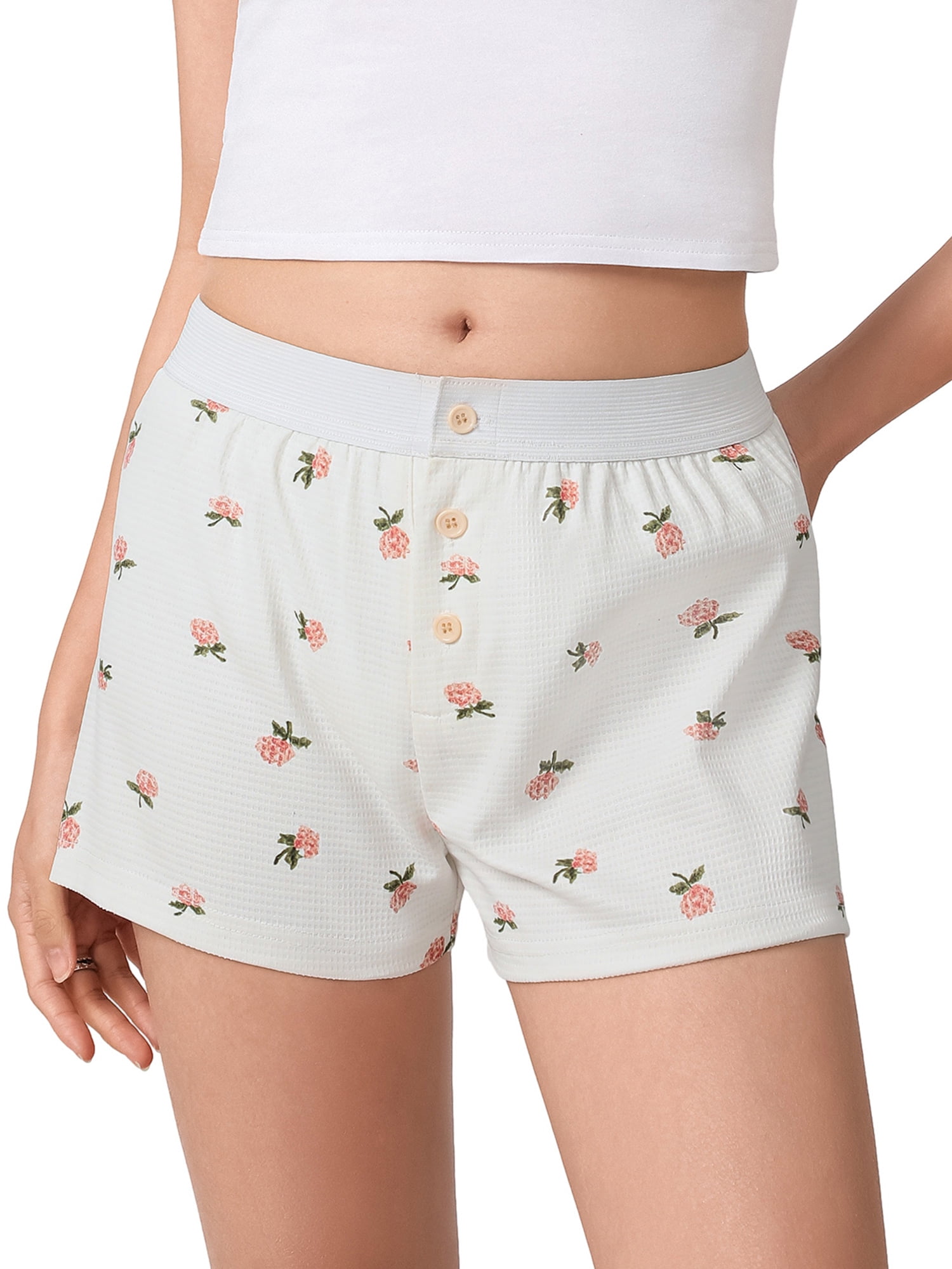 Suagox Women Boy Shorts Panties Floral Print Breathable Elastic Button ...
