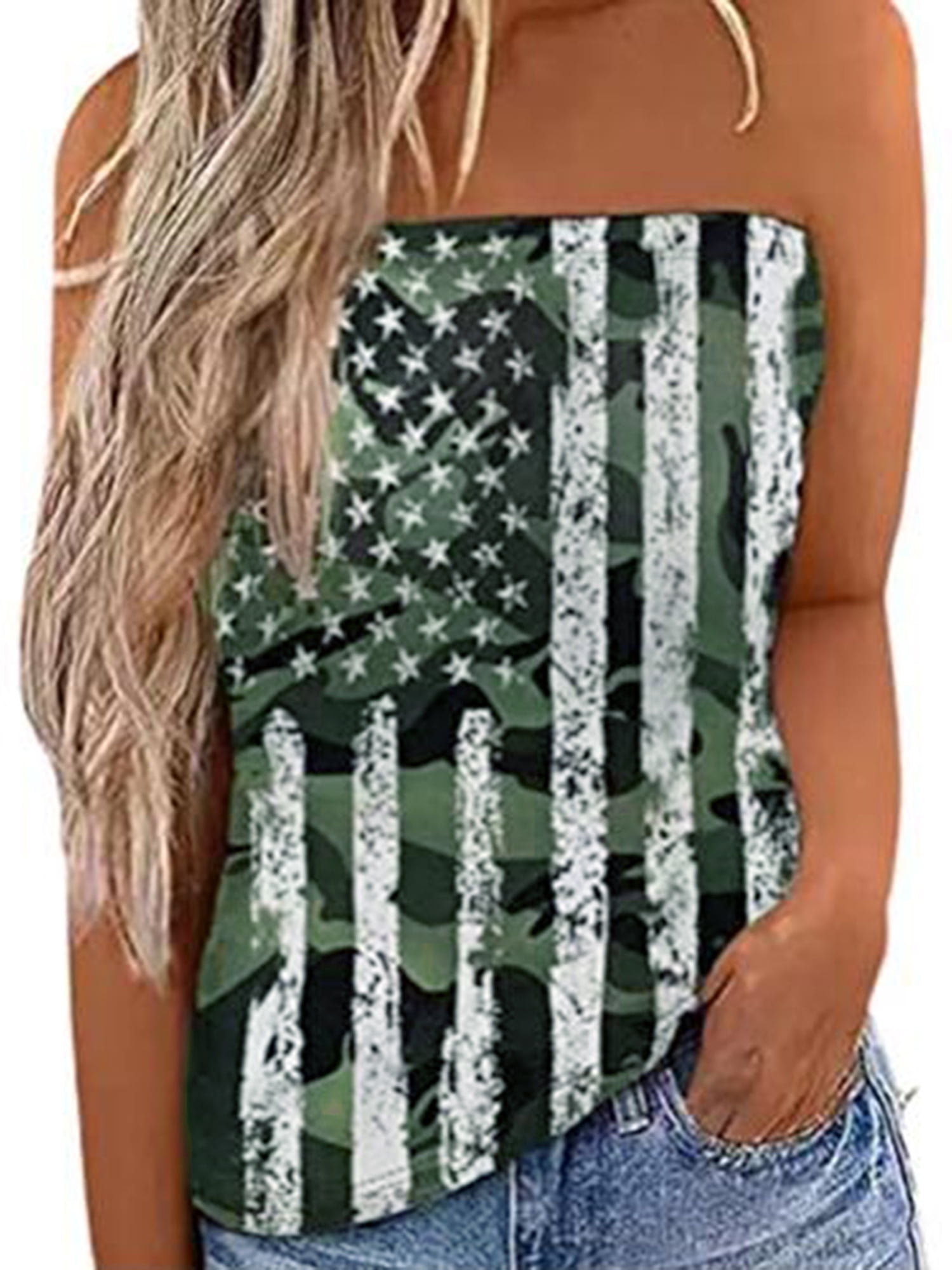 Suagox Women Sexy Strapless Tube Tops Sleeveless Floral Print Pleated ...