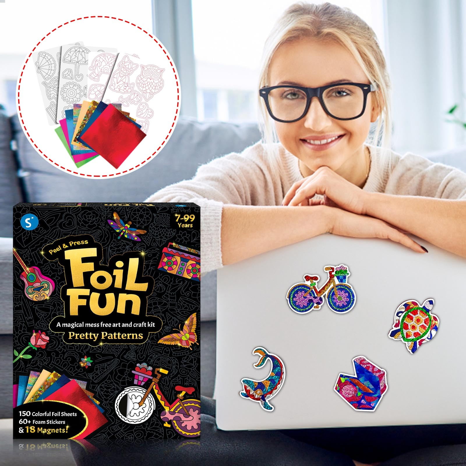 Suanq Foil Fun - Pretty Patterns 18 DIY Magnets Mess-Free Art Foil Art ...
