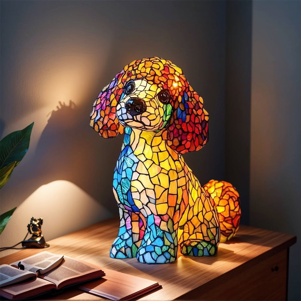 Suanq Retro Stained Resin Poodle Dog Tabletop Night Light Animal Table ...