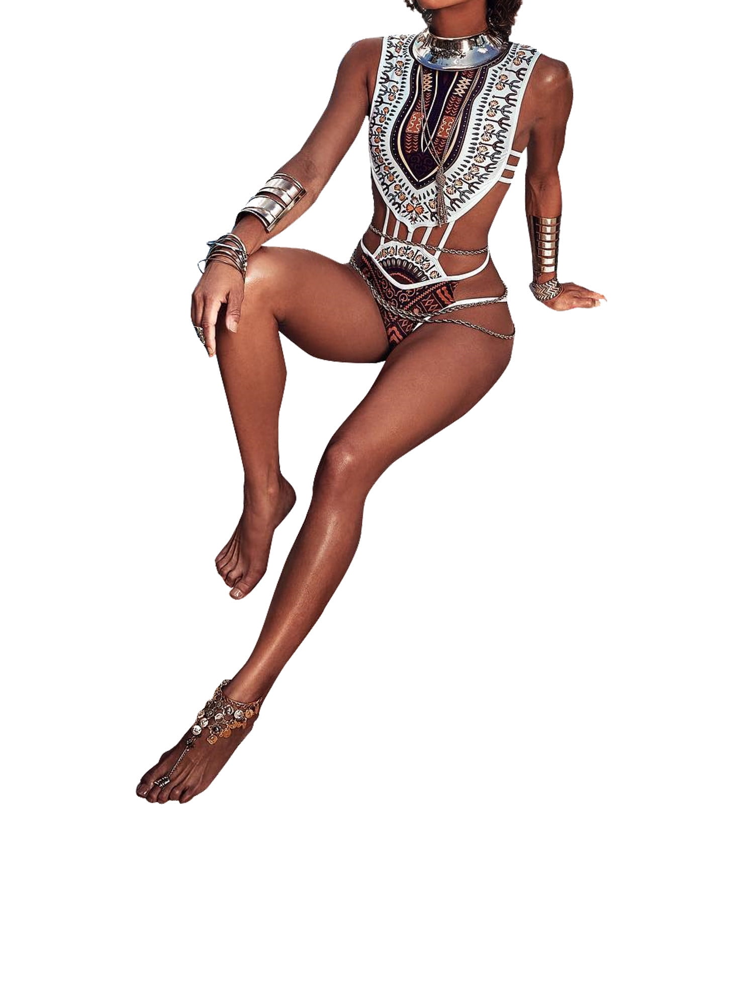 Suanret Women Boho Ethnic Floral Push Up Padded Bikini Set Cover Up