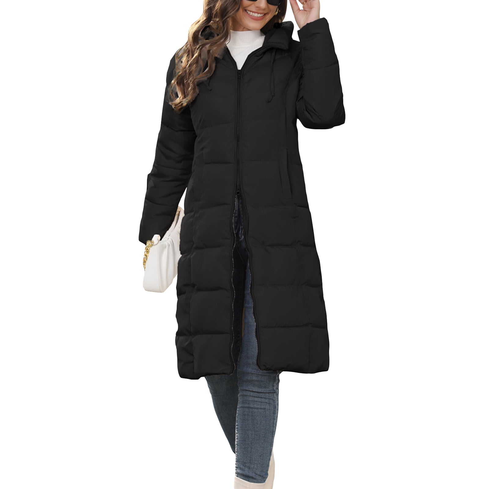 Suanret Women's Long Puffer Jacket Winter Warm Quilted Coat Long Sleeve ...