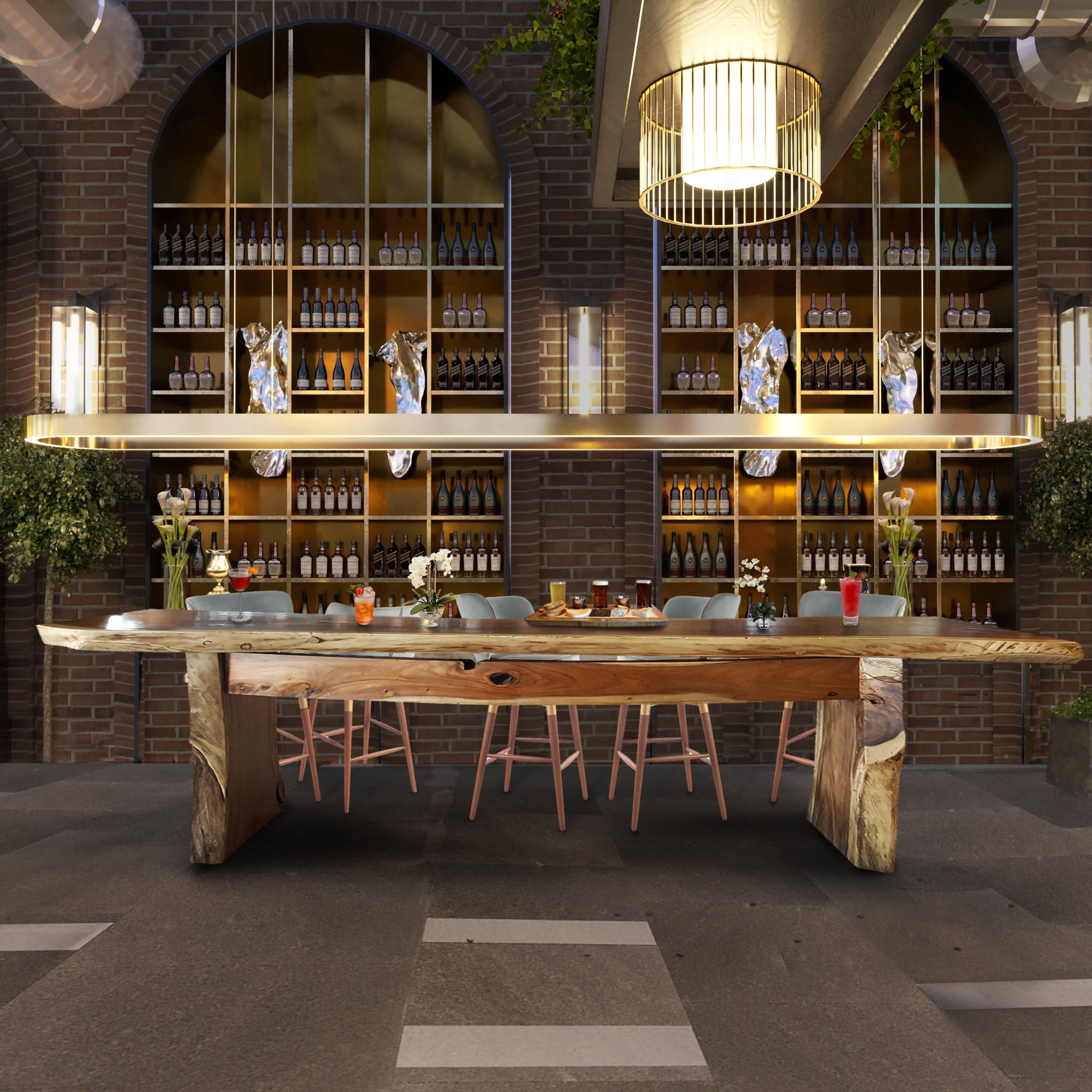 Suar Live Edge Slab Freestanding Bar with Shelf, 118 Inch - Walmart.com