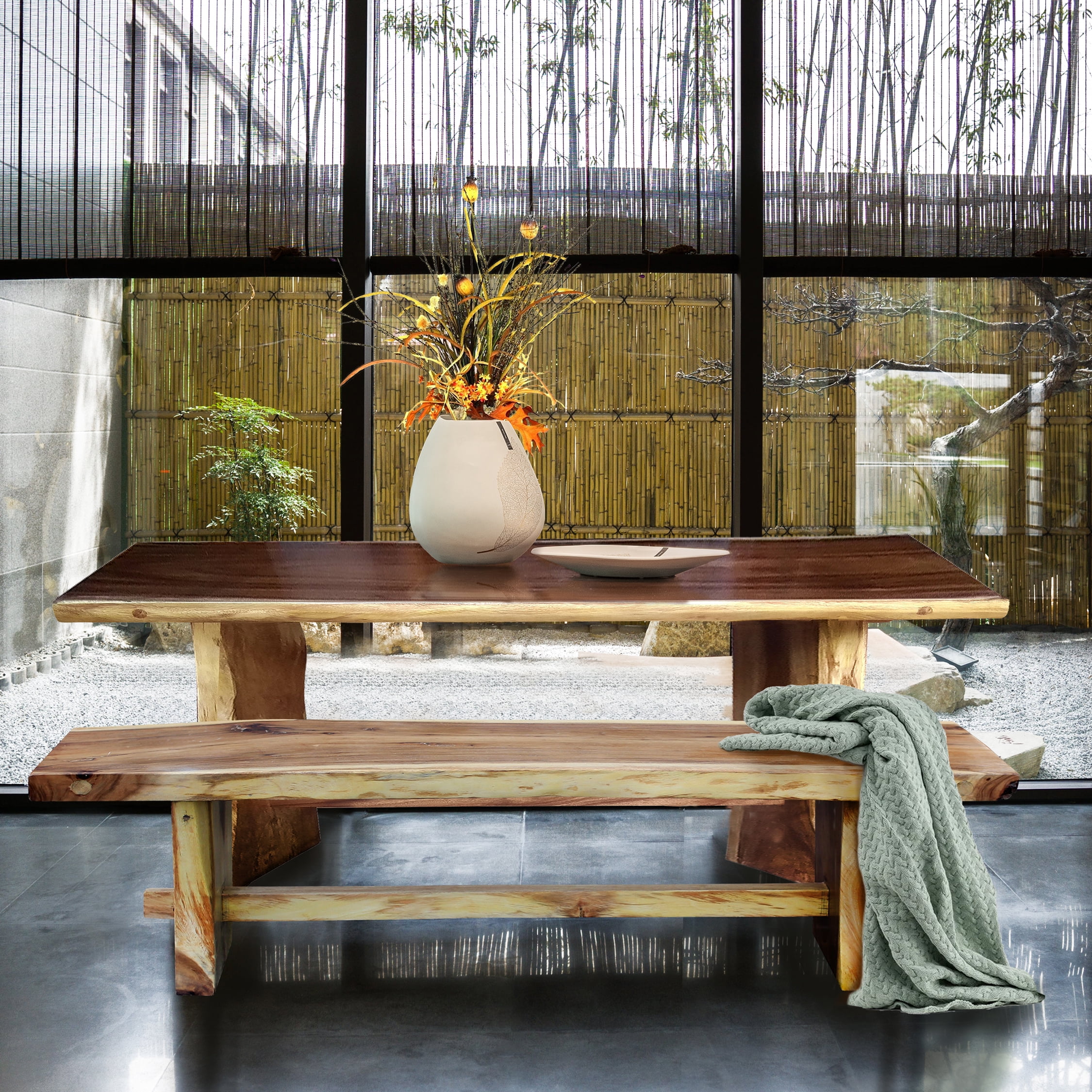 Suar Live Edge Unique Slab Dining Table - 59 inch Long - Walmart.com