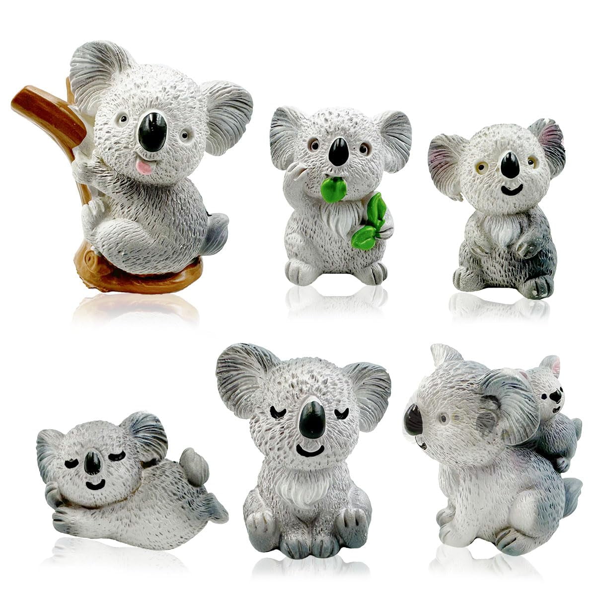 Suartus Mini Koala Bear Figurines - 6Pcs Miniature Koala Model Collection Figure Set Resin ...