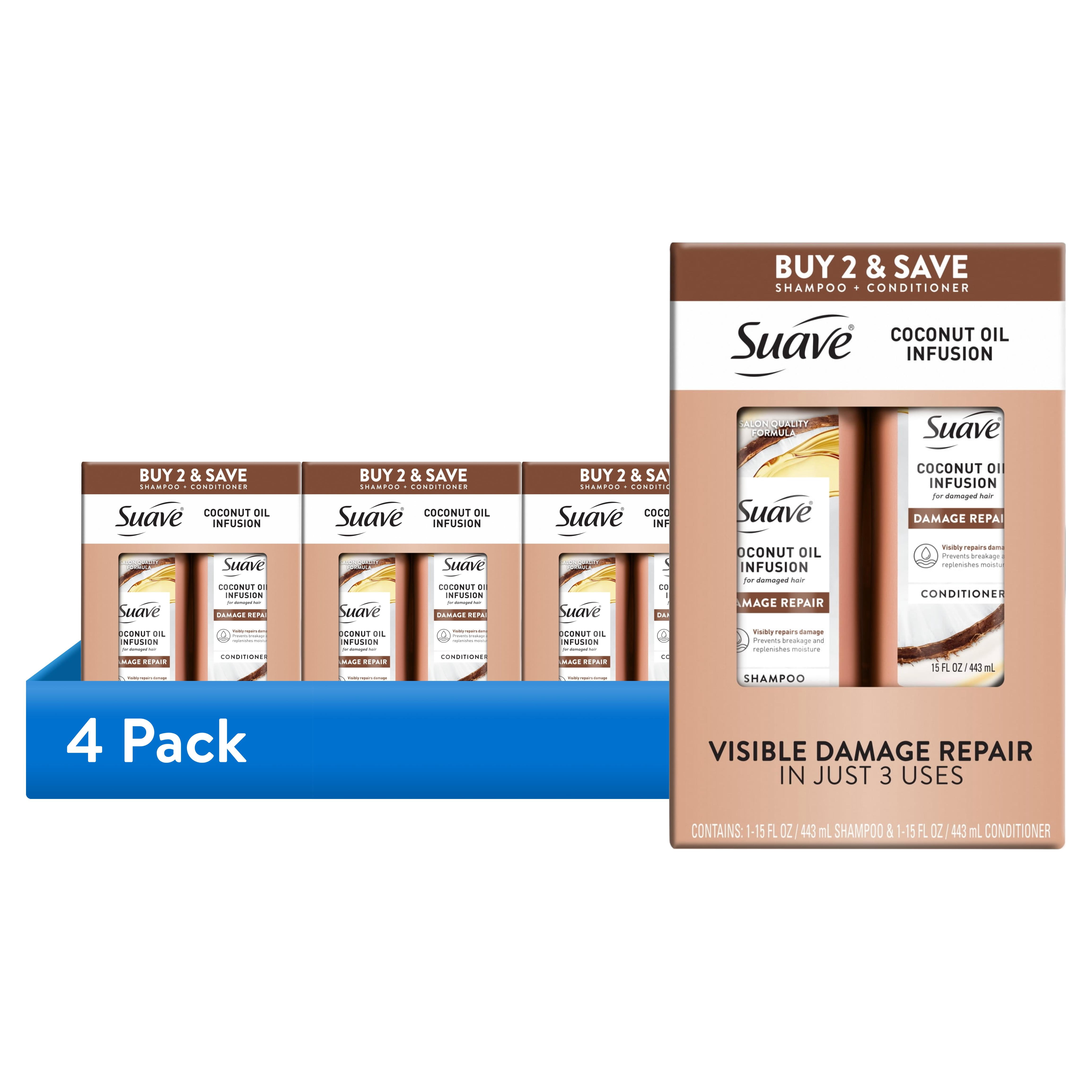 (4 pack) Suave Coconut Oil Infusion Shampoo & Conditioner Value Set for ...