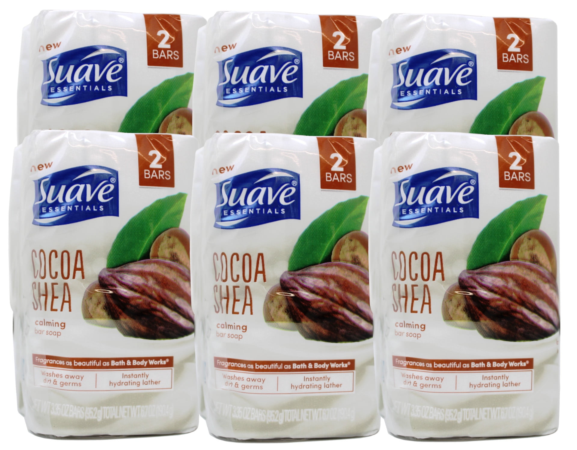 Suave Essentials Cocoa Shea Calming Bar Soap, 2 count bars, (6 Pack ...