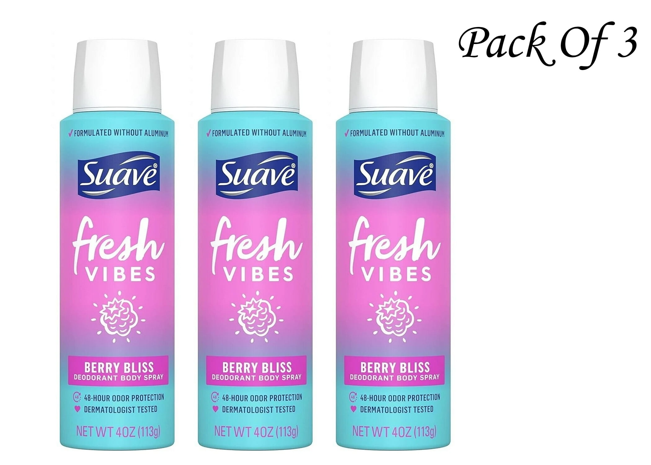 Suave Fresh Vibes Berry Bliss deodorant Body Spray 4 Oz (Pack of 3 ...