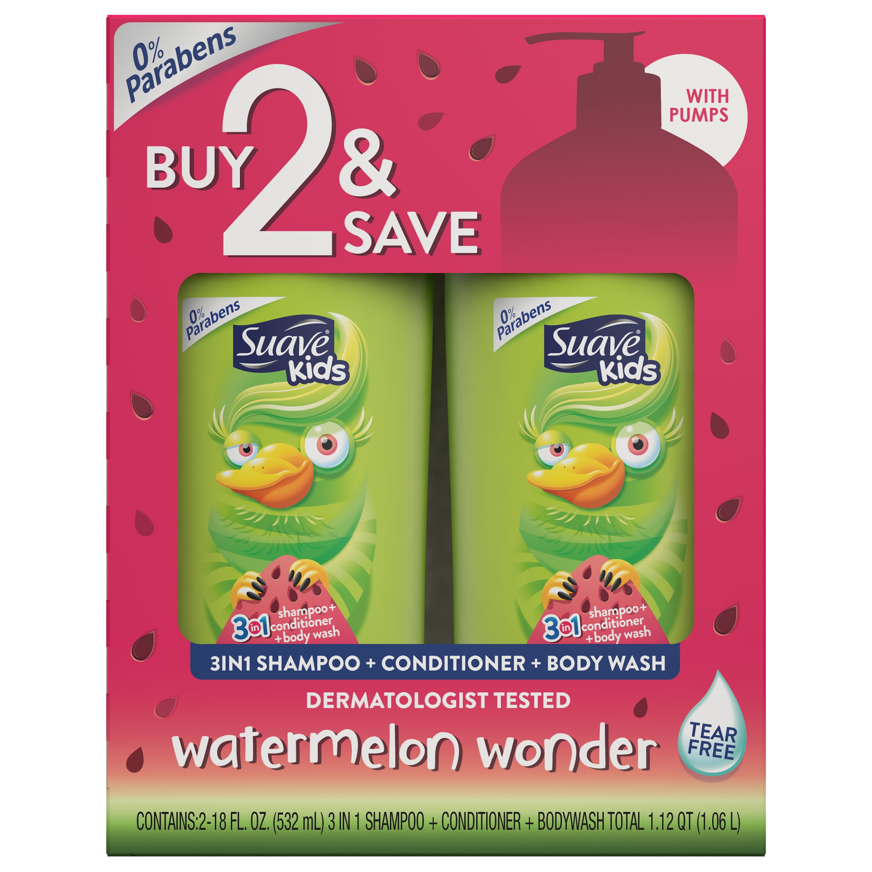 Suave Kids 3 in 1 Shampoo, Conditioner and Body Wash, Wacky Melon, 18 ...