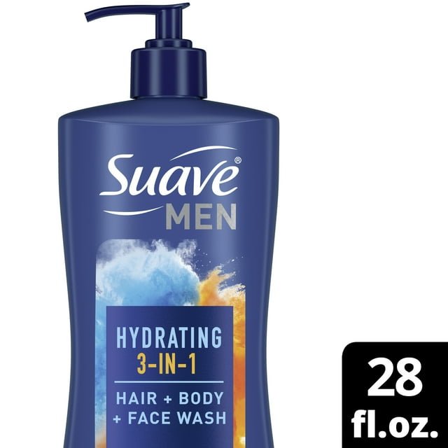 Suave Men 3-in-1 Hair, Face and Body Wash, Liquid Body Wash, All Day ...