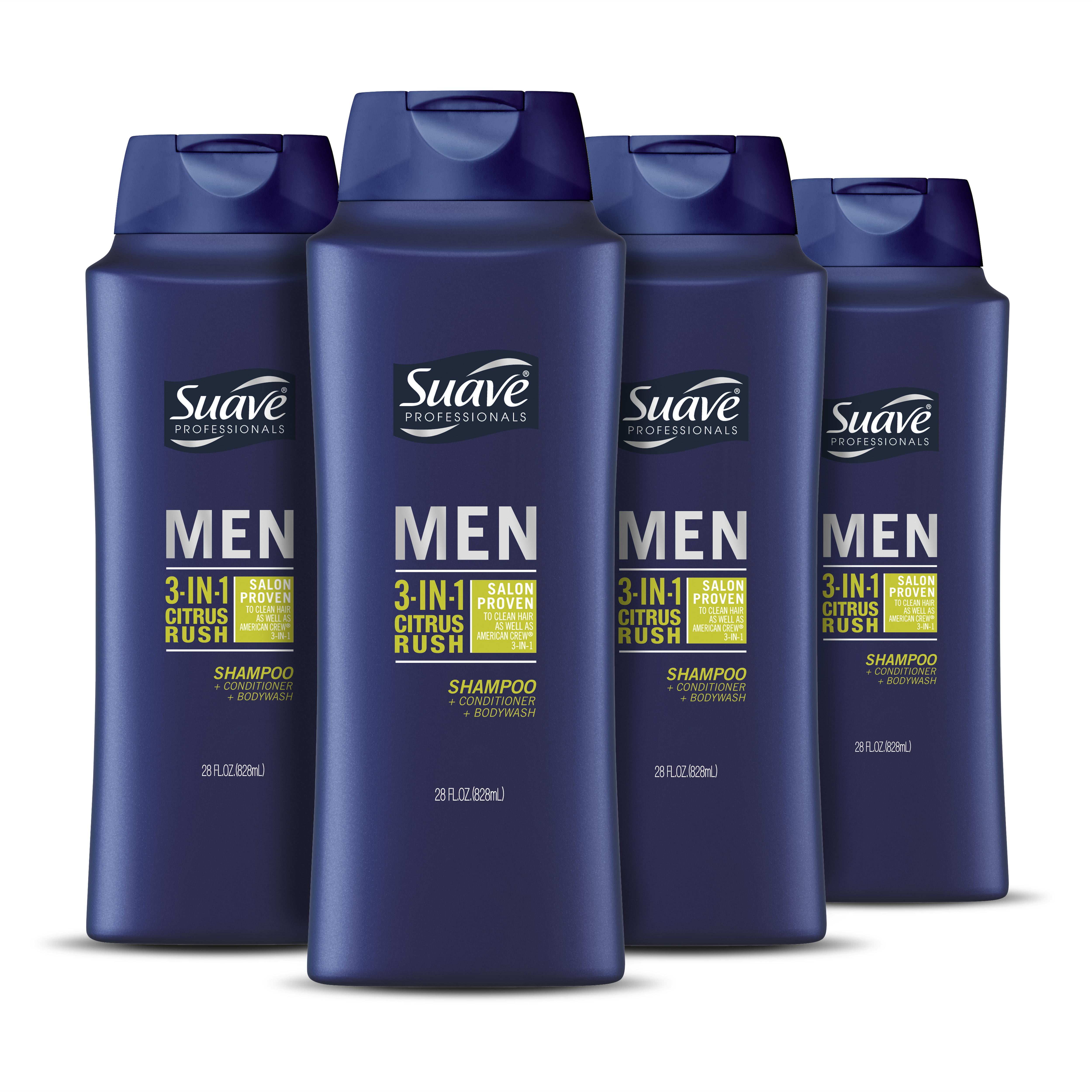 Suave Men's Citrus Rush 3-in-1 Shampoo, Conditioner, Body Wash 28 oz, 4 ...