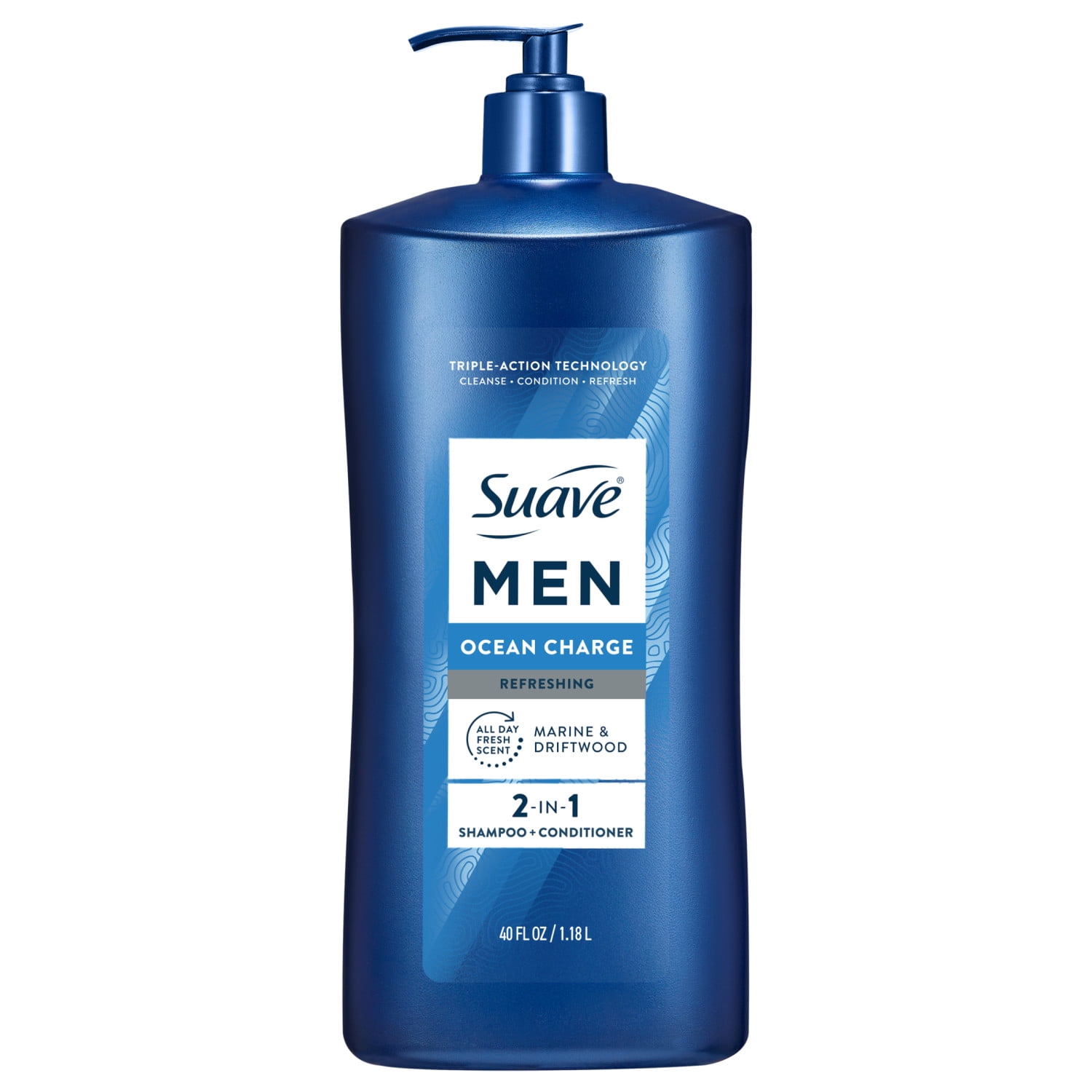 Suave Men Ocean Charge 2-in-1 Shampoo & Conditioner, 40 FL OZ Pump ...