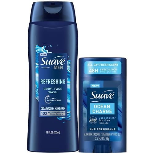 Suave Men’S Body Wash, Refresh + Invisible Solid Ocean Charge Antiperspirant Deodorant Stick ...
