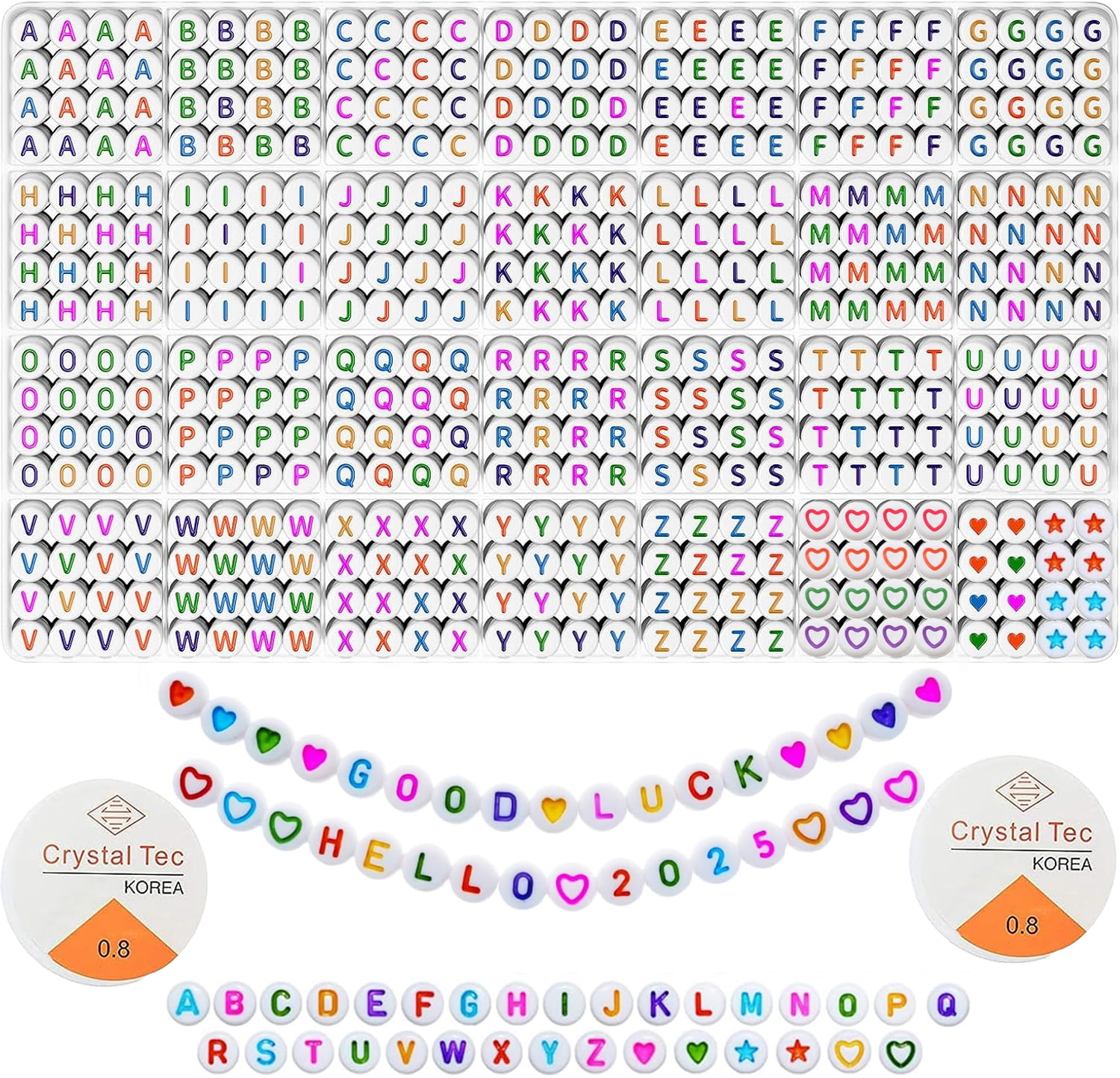 Suaxova 1480pcs colorful Letter Beads Kit for Bracelets Making, 4x7mm ...