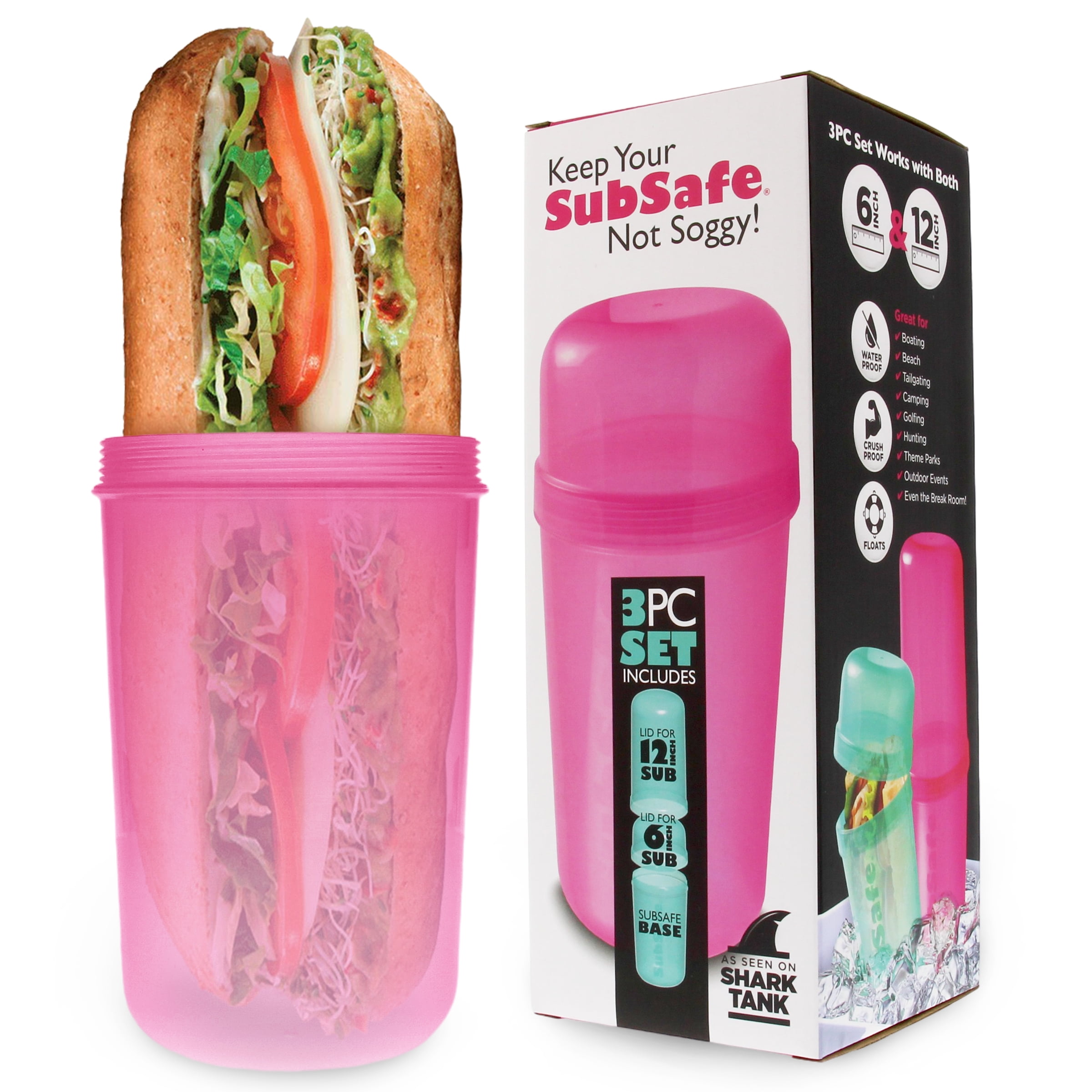 "SubSafe, Pink Sub Sandwich Container, Waterproof, Crushproof, 13""x4.5" - Walmart.com