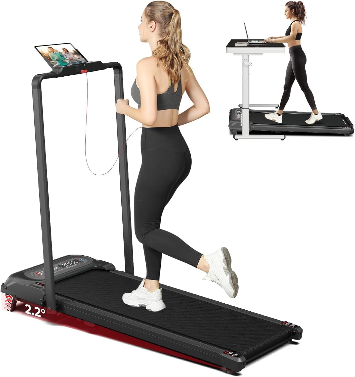 SubSun 2 in 1 Folding Treadmill, Walking Pad with Handle Bar and ...