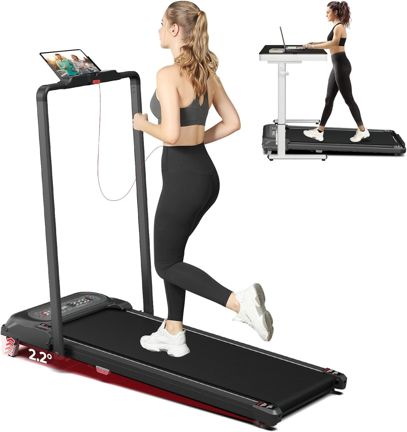 SubSun 2 in 1 Folding Treadmill, Walking Pad with Handle Bar and ...