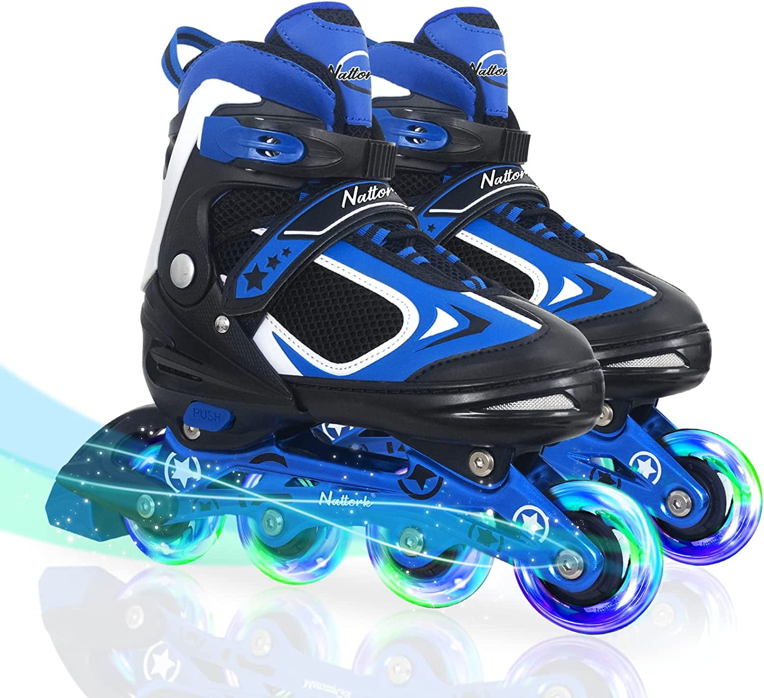 SubSun Youth Roller Skates, Adjustable Sizes, LED Light Wheels, Blue ...