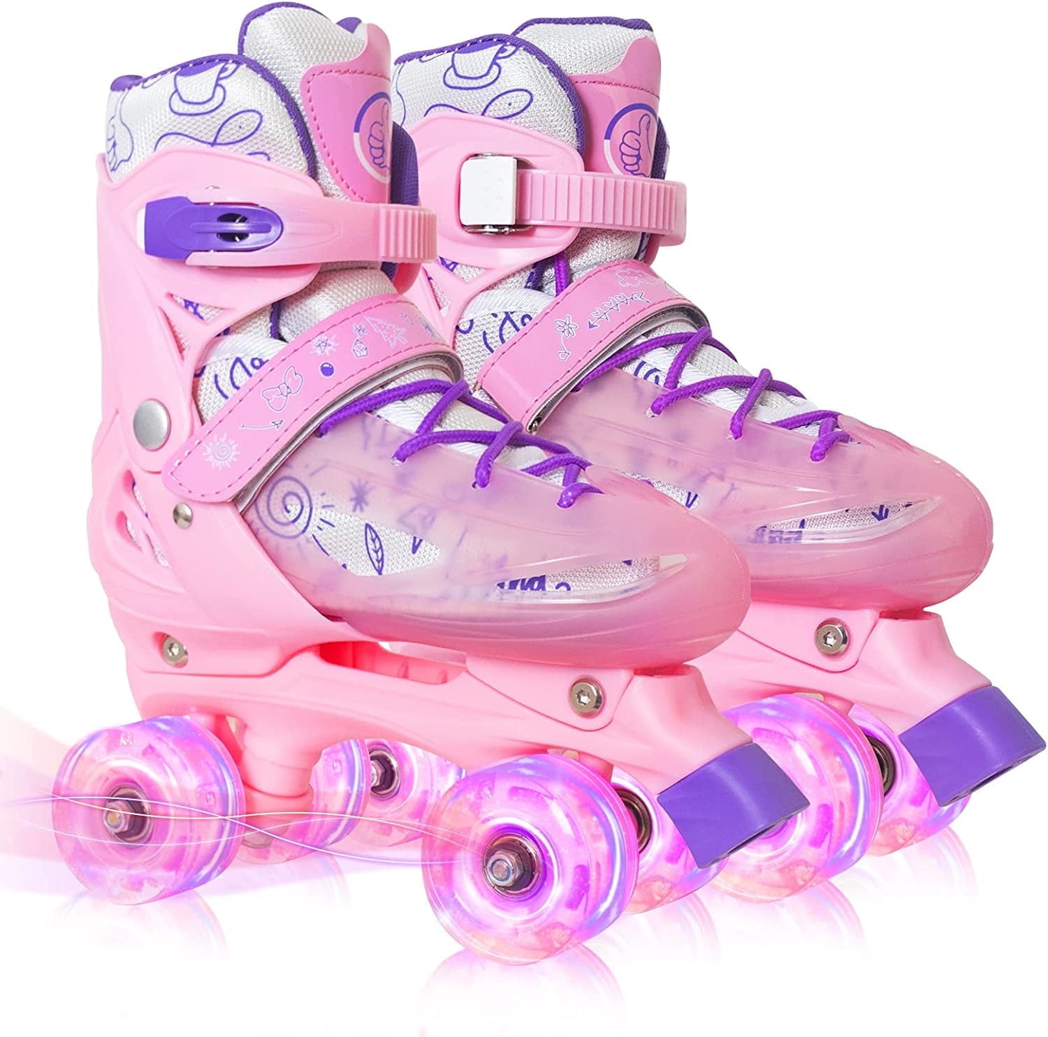 SubSun Kids Roller Skates for Boys and Girls, Adjustable Sizes, Light ...