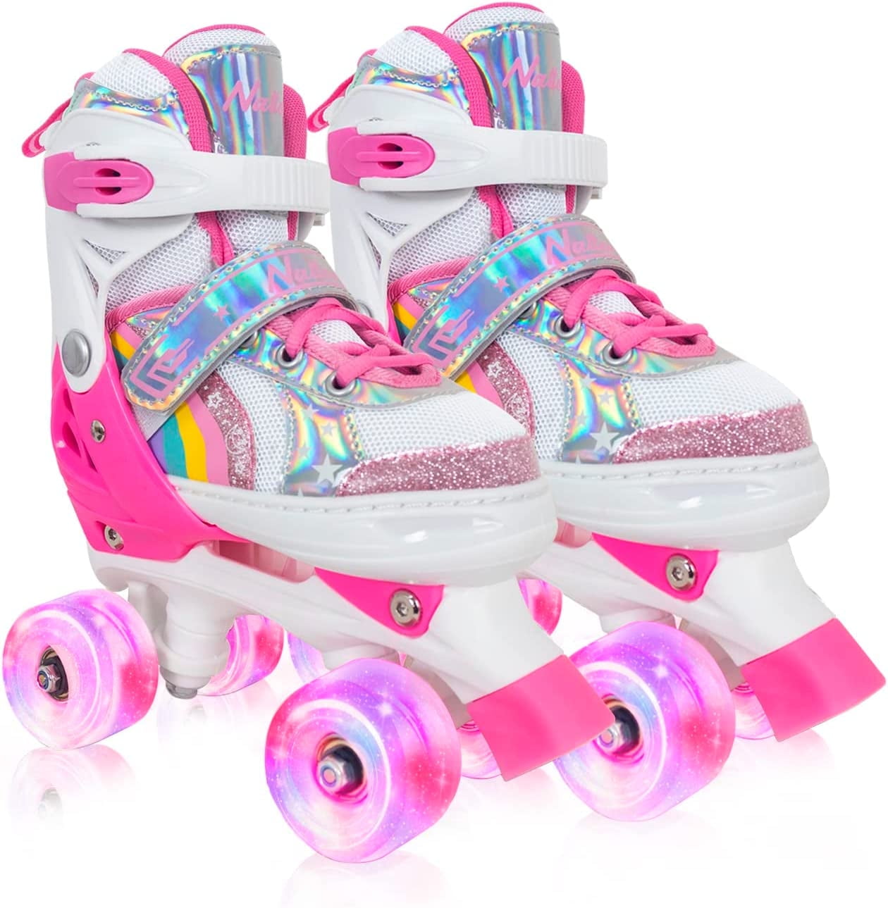 SubSun Kids Roller Skates with Light-up Wheels, Rainbow, Adjustable 4 ...