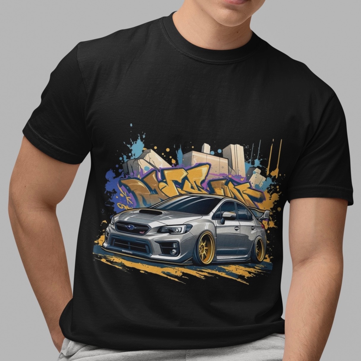 Subaru WRX Modified Drifter Sports Car JDM Casual Men's Black White T ...